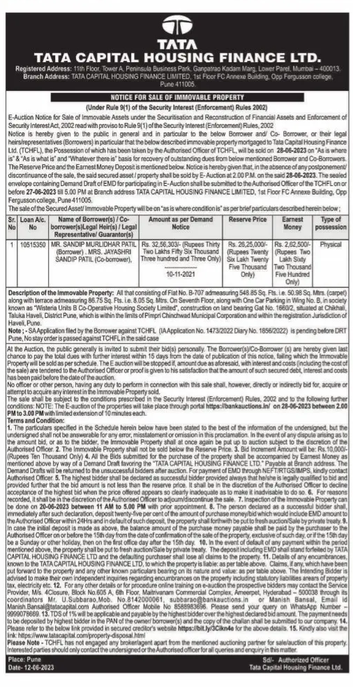 Flat at Chikhali, Taluka Haveli, District Pune – BankAuctions.in