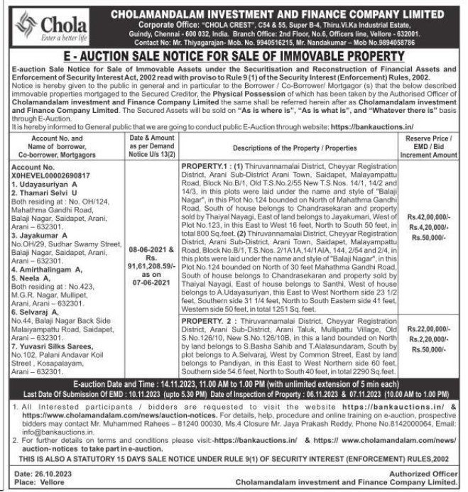 Plot At Thiruvannamalai District, Arani Town. – BankAuctions.in